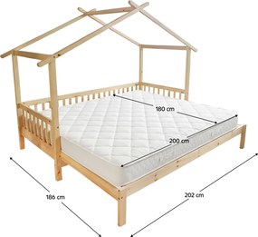 Montessori postel s přistýlkou, přírodní, 90x200, KESIO