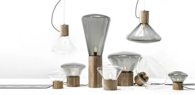 Designová lampa Brokis Muffins Wood 04 PC853 Barva skla: Cognac - transparentní sklo, Barva el. vedení: Textilní kabel -  červený, Dřevo: dub evropský - bíle mořený (CCS680)