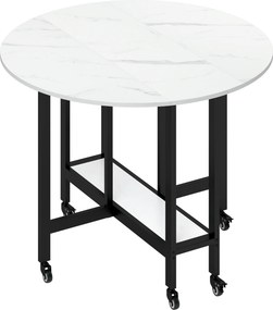 HOMCOM skládací jídelní stůl na kolečkách, kuchyňský stůl pro 4 osoby s integrovanou odkládací plochou, 100 x 75 cm, bílý