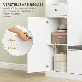 HOMCOM 180 cm skříň na předsíň s věšákem na oblečení, botníkem, 4 háčky, otevřené odkladací plochy, MDF, bílá