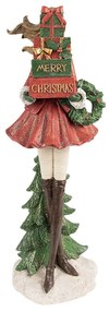 Červená dekorace socha dívka s věnečkem a dárky Merry Christmas - 15*14*43 cm