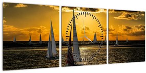 Obraz jachty v západu slunce (s hodinami) (90x30 cm)