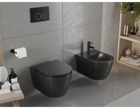 Mexen Carmen závěsné wc Rimless s toaletním Slim sedátkem z duroplastu, černá matná - 30881085