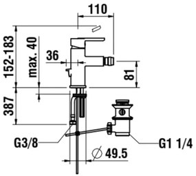 LAUFEN H3410810041141 - Bidetová baterie + výpusť s přepadem LUA lesklý chrom