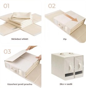 5Five® Lněný úložný skládací box na ložní prádlo, skládací 40,5 x 15,5 x 31,5 cm - 2ks
