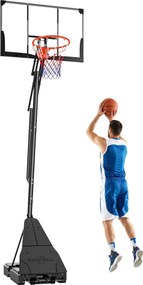SPORTNOW přenosný venkovní basketbalový koš – nastavitelná výška 2,45–3,05 m, kolečka, plnitelná základna, nerozbitná deska a návrat míče – pro teenag