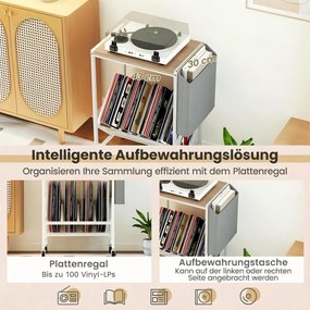 Costway Pojízdný stolek na gramofon s držákem časopisů, přírodní