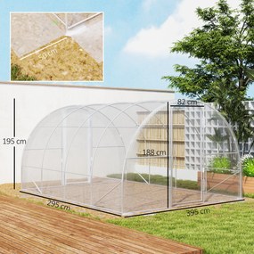 Outsunny Zeleninový Tunelový Skleník 4x3x2m s 2 Dveřmi a Pokrytím PE 150g/m², Pozinkovaný Ocelový Rám a Kulatá Střecha pro Pěstování Rostlin a Květin