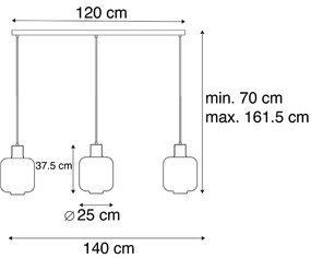 Designové závěsné svítidlo černé s kouřovým sklem 3-světlo 161,5 cm - Qara
