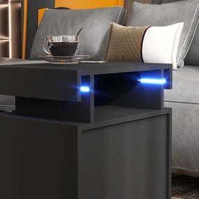 HOMCOM noční stolek s RGB LED světlem, vysokolesklá čelní deska se 2 šuplíky pro obývací pokoj nebo ložnici, černá