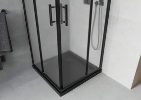 Mexen Rio, sprchový kout s posuvnými dveřmi 90x90x190 cm, 5mm sklo námraza, černý profil + černá sprchová vanička SLIM, 860-090-090-70-30-4070B