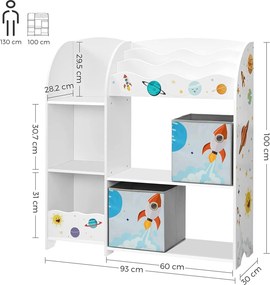 Úložný box na hračky, knihovna pro děti 93 x 30 x 100 cm