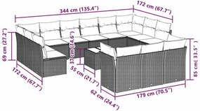 14dílná zahradní sedací souprava s poduškami černá polyratan 3250295