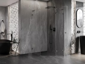 Mexen Lunar, L pravý výklopný pětiúhelníkový sprchový kout 90x100 cm průhledný, profil grafit broušený, 831L-090P-100L-66-00-P