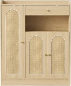 Aosom Ratanová skříňka na boty, hodně úložného prostoru, nastavitelná police, 90x35x110 cm, přírodní barva F-RN-N657P42082829N