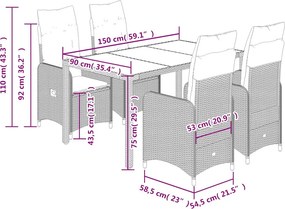 5dílný zahradní bistro set s poduškami černý polyratan 3276990