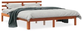 Rám postele s čelem voskově hnědý 150 x 200 cm masivní borovice,  844275