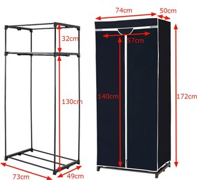 Costway Barevná šatní skříň látková s šatní tyčí – 75 × 50 × 170 cm, černý