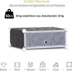 HOMCOM Sada botních boxů 16 kusů, stohovatelný organizér na boty s dveřmi, černá + bílá