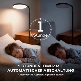 HOMCOM LED stojací lampa s magnetickým dálkovým ovládáním, flexibilně nastavitelná, otočná, kov, černá