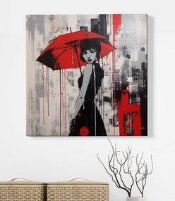 Obraz na plátně - Žena s červeným deštníkem FeelHappy.cz Velikost obrazu: 100 x 100 cm