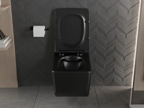 Mexen Vera, závěsné WC Rimless 51 x 36 cm s pomalu padajícím sedátkem z duroplastu, černá matná, 30164070