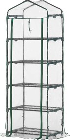 Skleník Outsunny s rolovacími dveřmi, policemi, odolný vůči zimě, polytunnelový skleník z oceli, skleník na balkon, zahradu, dům na rajčata 69 x 49 x