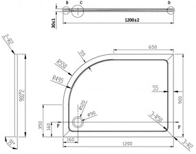 Olsen Spa Asymetrická čtvrtkruhová sprchová vanička VENETS Rozměr A - 120 cm, Rozměr B - 90 cm, Způsob provedení - Pravá VANKASCTVR9012R