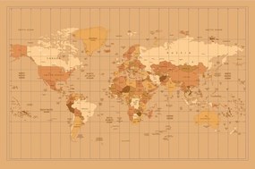 Tapeta mapa světa v béžovém odstínu - 225x150 cm