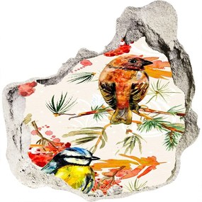 Wallmuralia Nálepka 3D díra samolepící Jehličňany a ptáci 75x75 cm