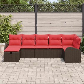 Set pohovek 7 ks Hnědá a červená polyratan 3359103