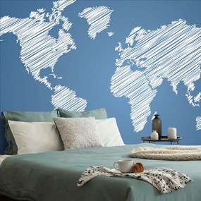 Tapeta šrafovaná mapa světa na modrém pozadí - 225x150 cm