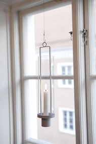 Storefactory Závěsná lucerna HULEVIK Greige 40 cm, béžová barva, šedá barva, sklo, kov