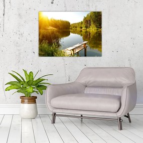 Skleněný obraz - Jezero u lesa (70x50 cm)