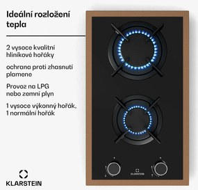 Klarstein Lumiflame plynová varná deska, 2 hořáky, měděný rám, elektrické zapalování, výkon 4,2 kW