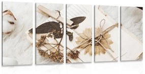 5-dílný obraz sbírka starých listů - 200x100 cm