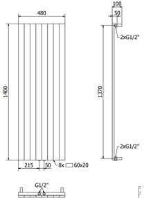 Mexen Topeka designový radiátor 1400 x 400 mm, 995 W, Černá - W210-1400-480-00-70