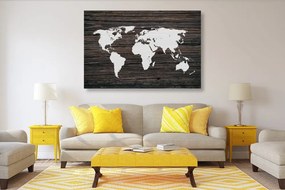 Obraz mapa světa na dřevě - 90x60