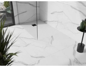 Mexen Stone+, obdélníková vanička z minerálního kompozitu 130 x 90 cm, bílá, černá krytka, 44109013-B