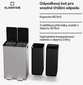 Klarstein EcoVista, odpadkový koš s kompostérem, 60 l + 3 l/koš + kompostér, Soft-Close