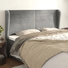 Čelo postele typu ušák světle šedé 203x23x118/128 cm samet 3118162
