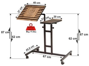 Polohovatelný stůl GLEN 87x67 cm hnědá/černá