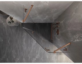 Mexen Lunar, pětiúhelníkový sprchový kout s pravým sklonem 90 x 90 cm, 8mm čiré sklo, profil měděná matná, 831-090P-090L-65-00-P
