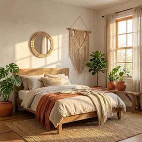 Kulaté nástěnné zrcadlo BOHO 36 cm přírodní