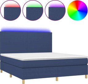 Box spring postel s matrací a LED modrá 160x200 cm textil 3135291
