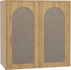 HOMCOM Boho závěsná skříňka do koupelny se 2 dveřmi v designu ratanu, Soft-Close a nastavitelnou policí, dub