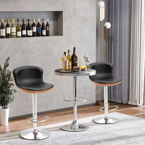 HOMCOM Set 2 Moderních Barových Židlí S Výškovým Nastavením 64-85 cm 360° Otáčecí Umělá Kůže Černá Napodobení Dřeva | Aosom