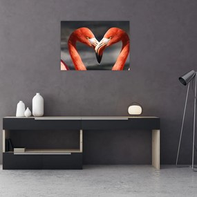 Skleněný obraz dvou zamilovaných plameňáků (70x50 cm)