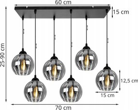 Závěsné svítidlo Eliza, 6x skleněné stínítko se vzorem