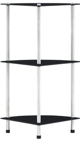 3patrová police černá 30 × 30 × 67 cm tvrzené sklo 249519